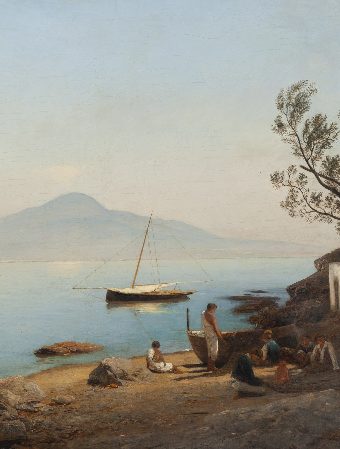 Albert Flamm (1823 Kolonia - 1906 Düsseldorf), Rybacy w zatoce na tle ...