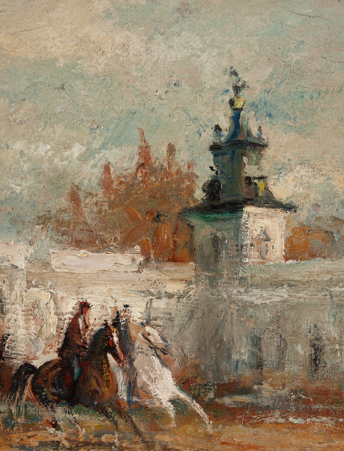 Jan Betley (1908 Płock - 1980 Warszawa), Przejażdżka konna na tle ...